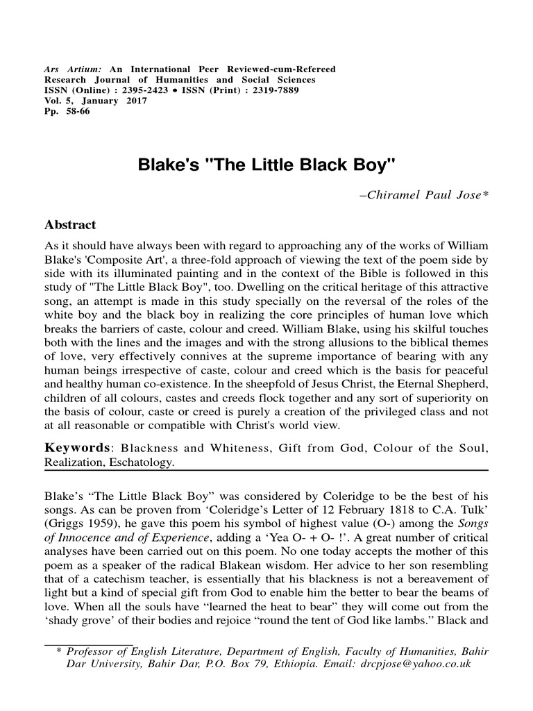 Blakes The Little Black Boy | PDF | William Blake | Tabernacle