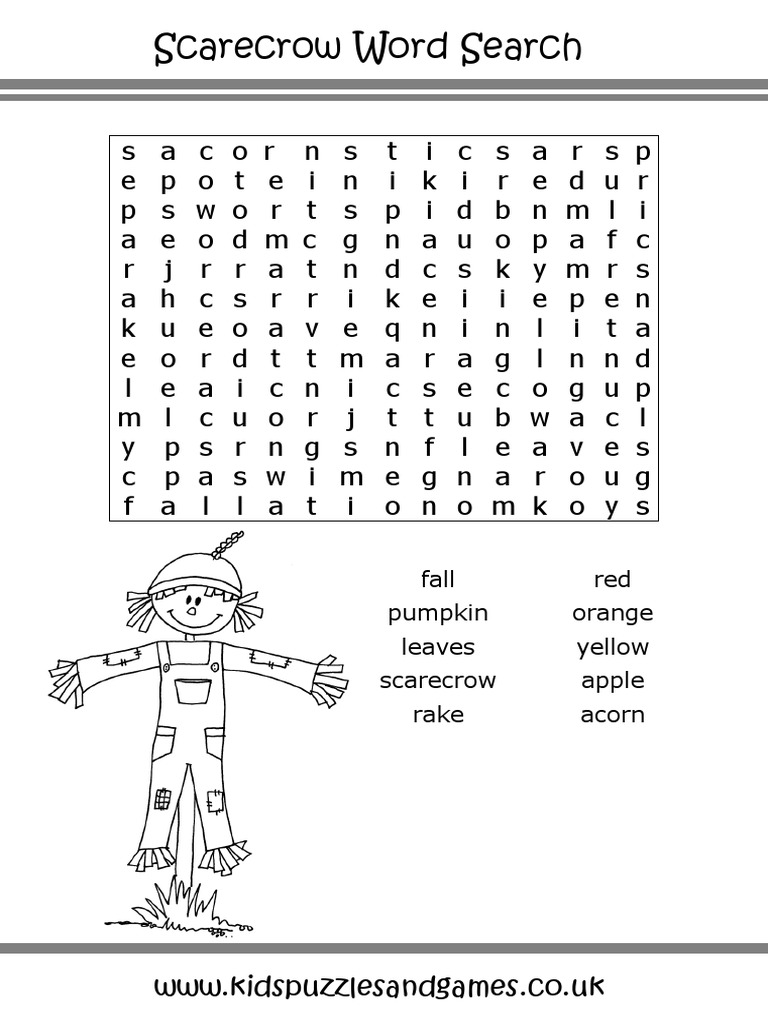 Autumn Fall Scarecrow Word Search | PDF