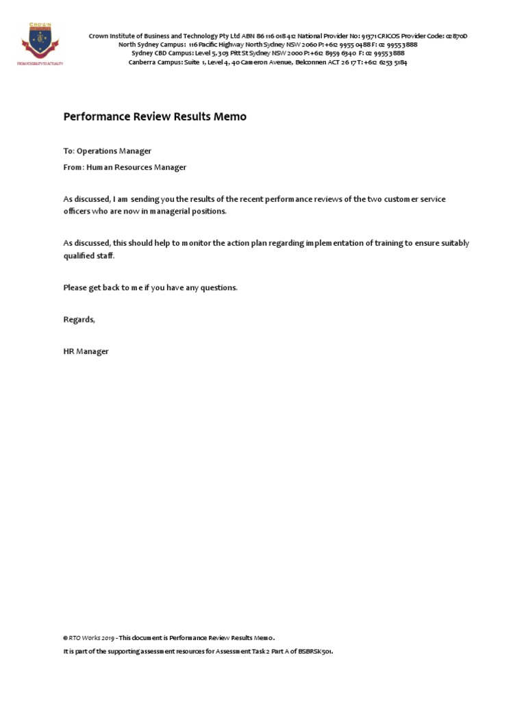 Performance Review Results Memo Pdf Performance Appraisal Economies