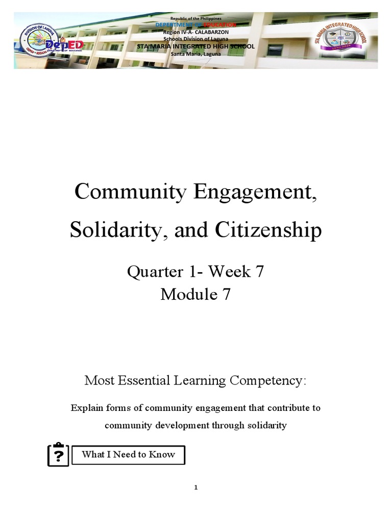 Community Engagement, Solidarity, and Citizenship: Quarter 1-Week 7 ...