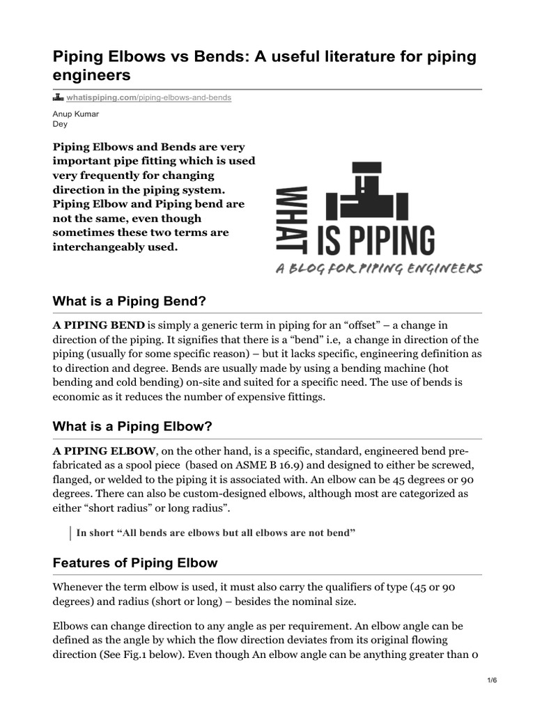 Piping Elbows Vs Bends A Useful Literature For Piping Engineers | PDF ...