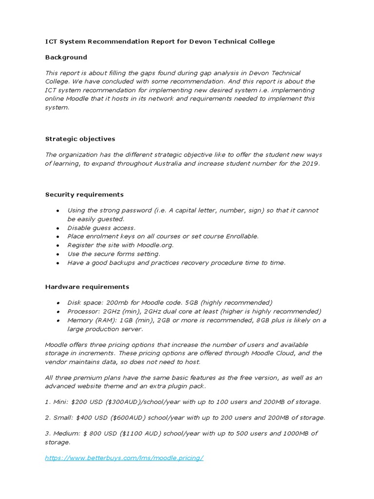 ICT System Recommendation Report | PDF | Moodle | Educational Technology