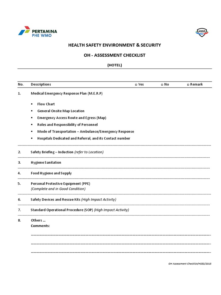 HSES - Occupational Health Assessment Checklist | PDF | Medicine ...