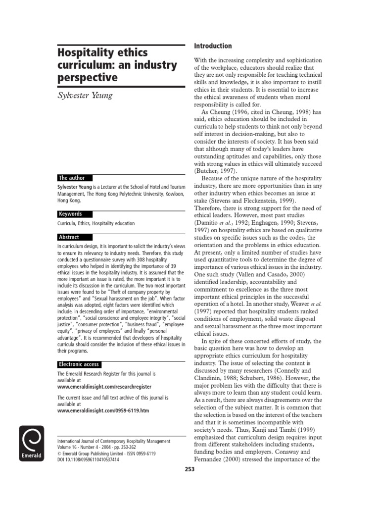 Hospitality Ethics | PDF | Factor Analysis | Employment