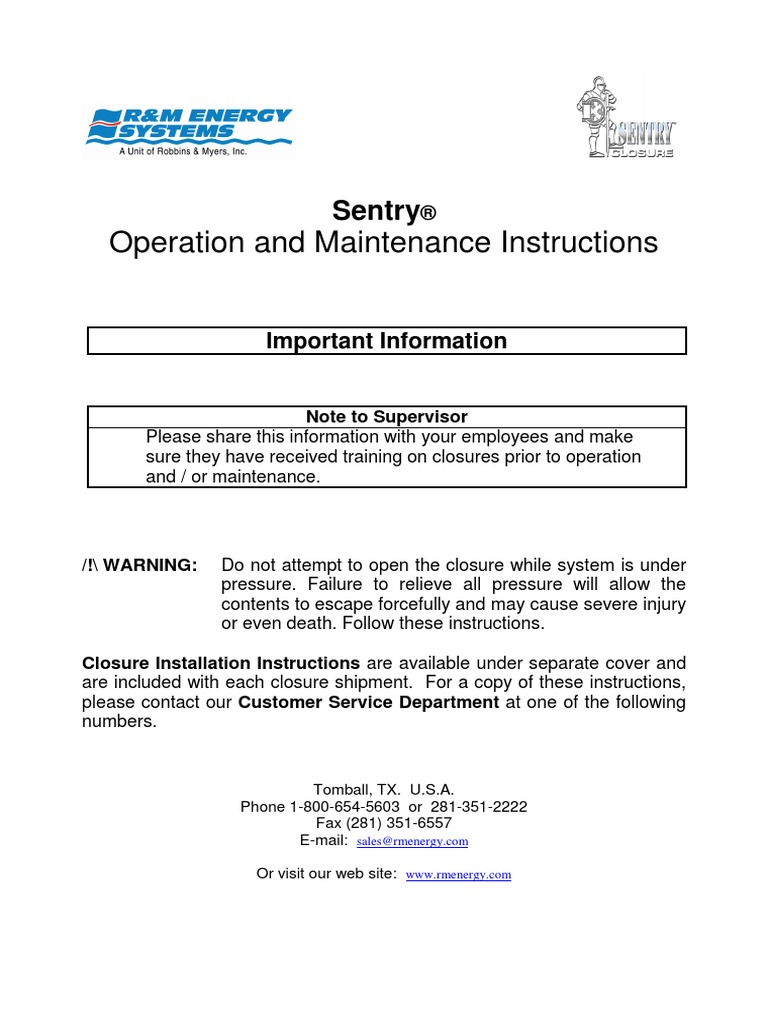 Operation and Maintenance Instructions: Sentry | PDF | Door | Mechanical Engineering