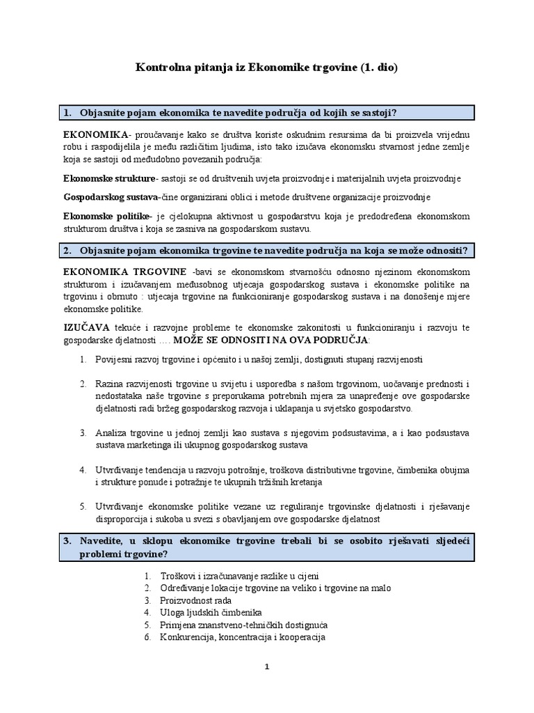 Kontrolna Pitanja 1. 2. Dio Odgovori | PDF