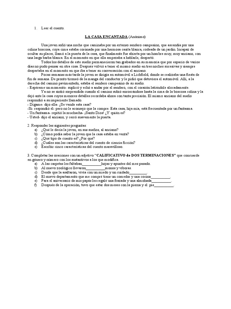 Actividades del cuento "La Casa Encantada" | PDF