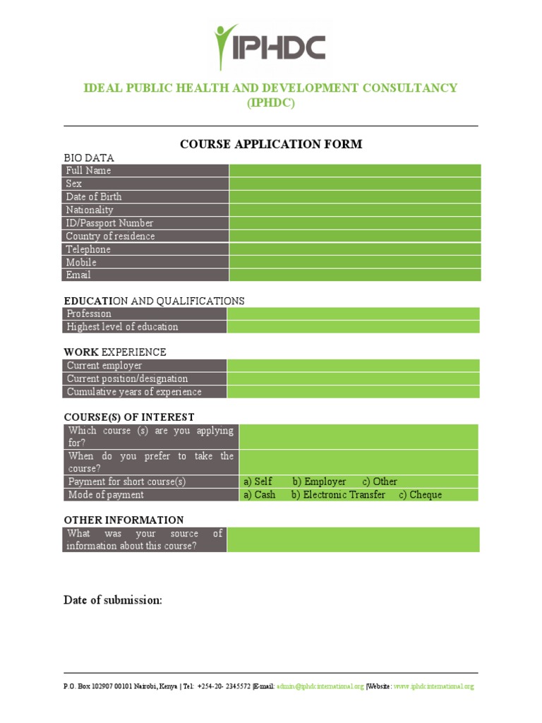 IPHDC Course Application Form | PDF | Business