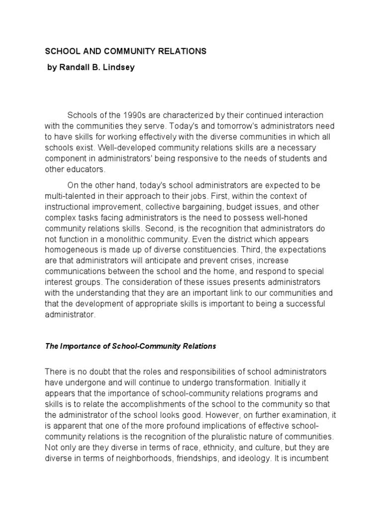 The Importance of SCHOOL AND COMMUNITY RELATIONS | PDF | Community ...