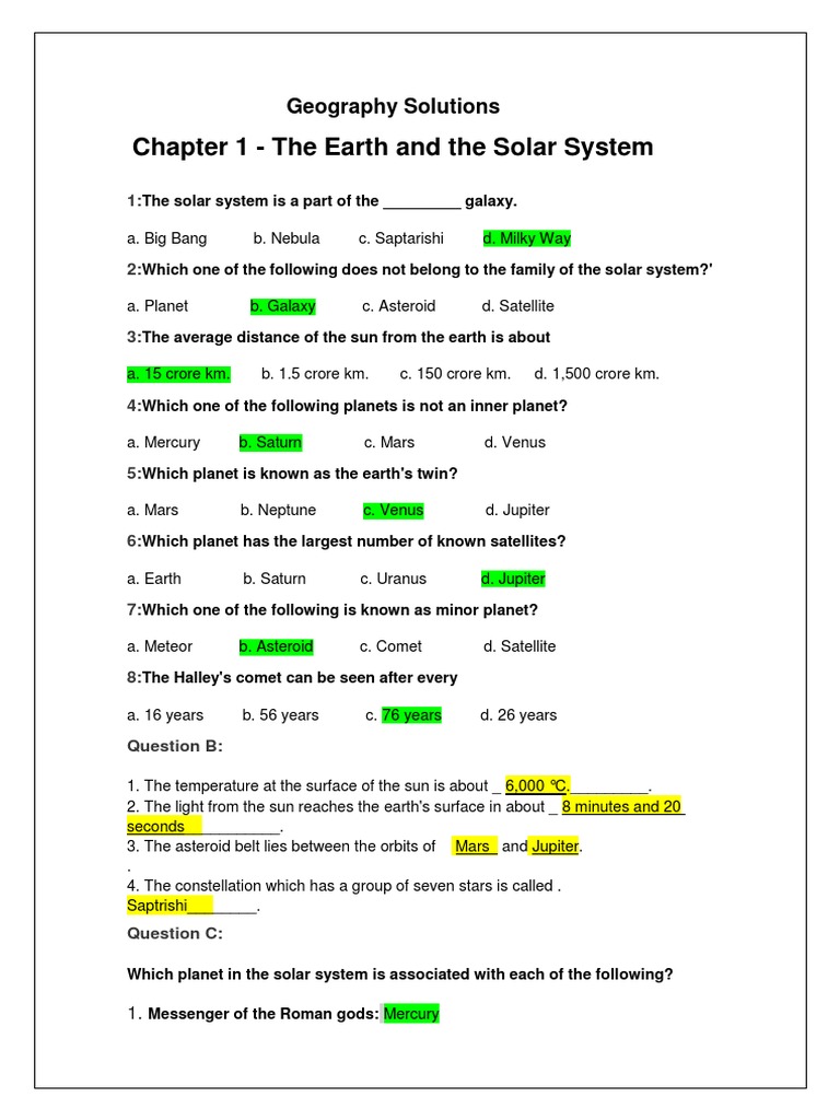 Class 6 Geography: Earth & Solar System | PDF | Solar System | Comet
