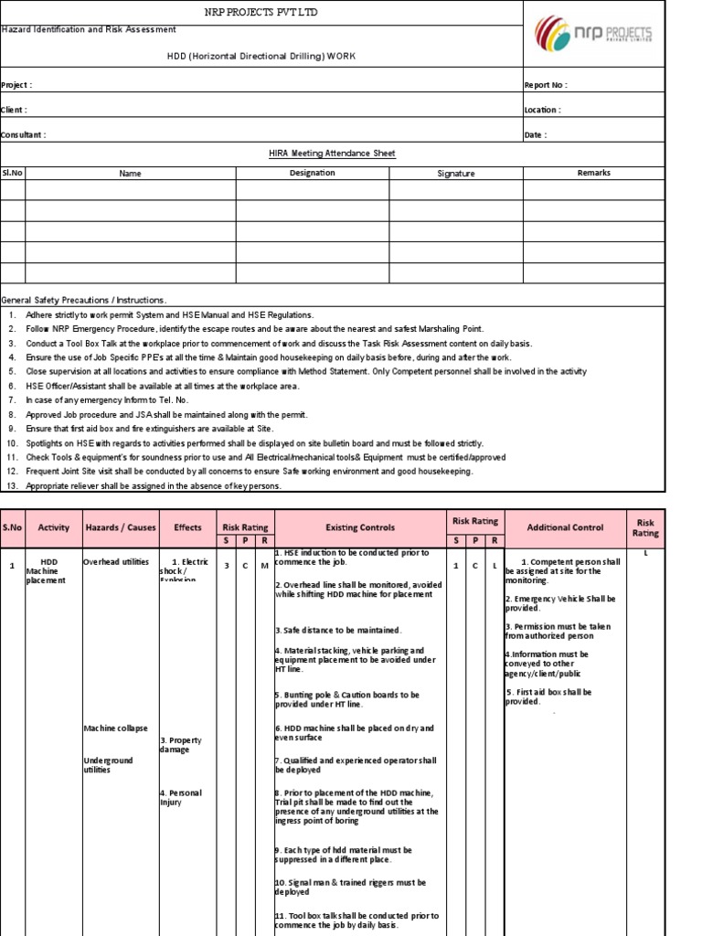 HDD (Horizontal Directional Drilling) WORK: Project: Report No: Client ...