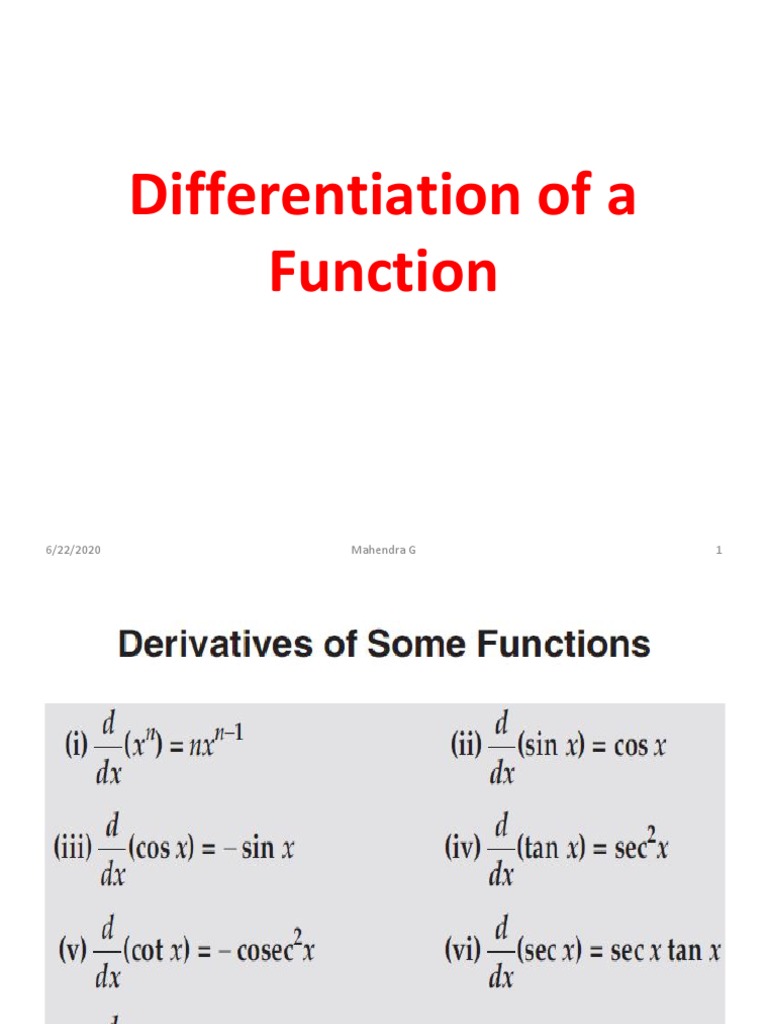 Differentiation of A Function | PDF