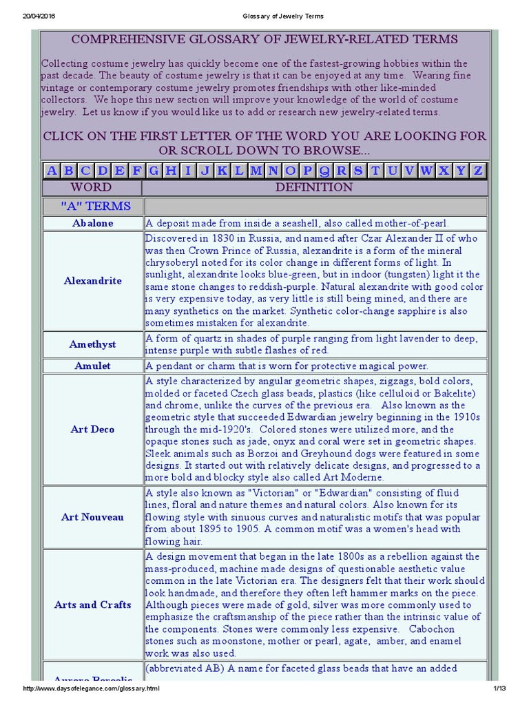 Glossary of Jewelry Terms | PDF | Fineness | Jewellery