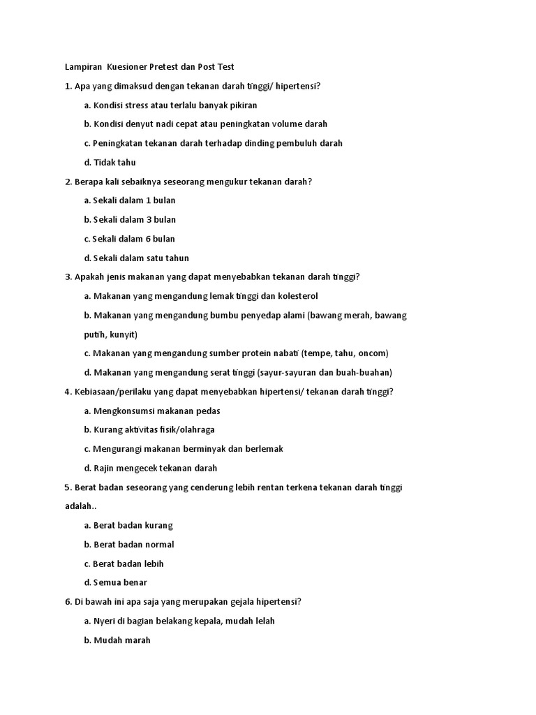 Lampiran Kuesioner Pretest Dan Post Test | PDF