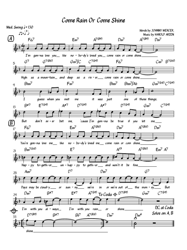 Come Rain and Come Shine - Leadsheet | PDF