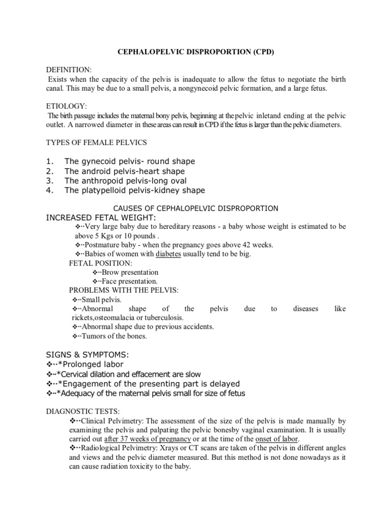 Cephalopelvic Disproportion | PDF