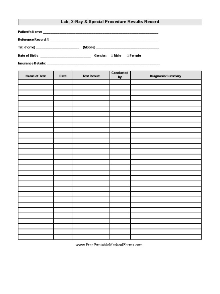 Lab & X-Ray Results Record Template | PDF | Career & Growth | Science ...