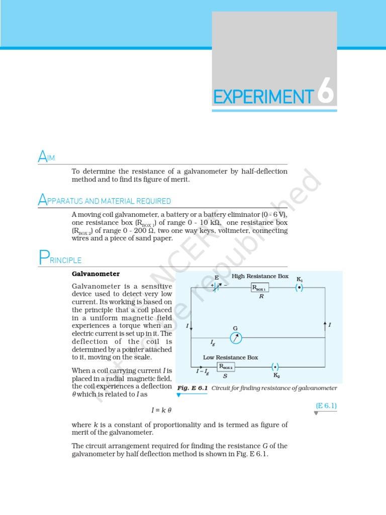 To Determine Resistance of A Galvanometer by Half-Deflection Method and To Find Its Figure | PDF ...