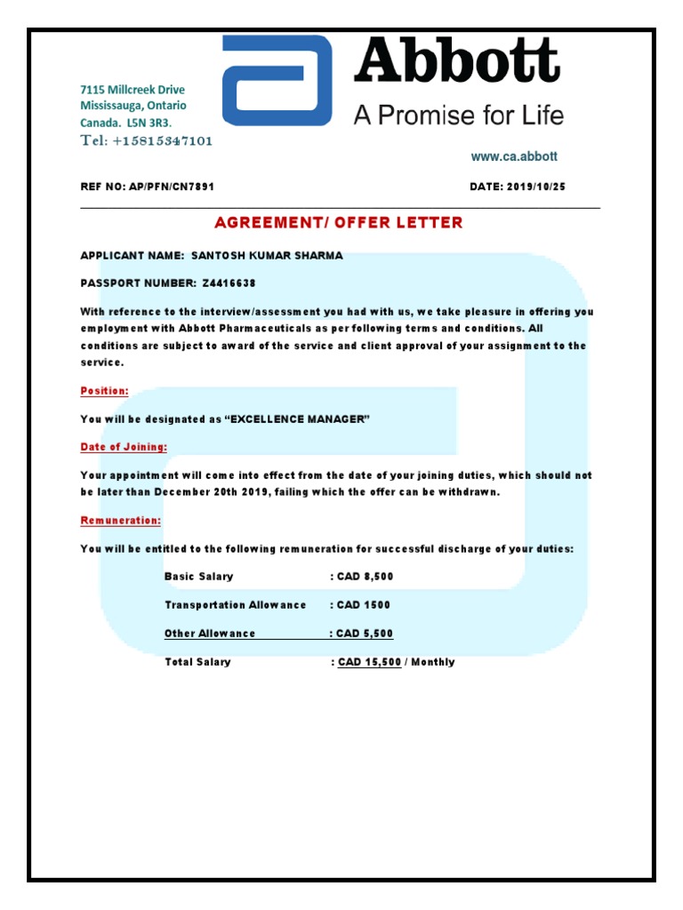 Agreement/ Offer Letter: 7115 Millcreek Drive Mississauga, Ontario ...