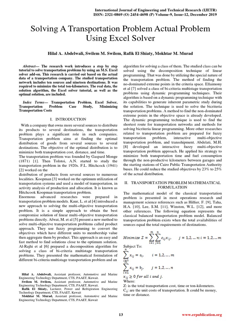 Solving A Transportation Problem Actual Problem Using Excel Solver | PDF | Mathematical ...