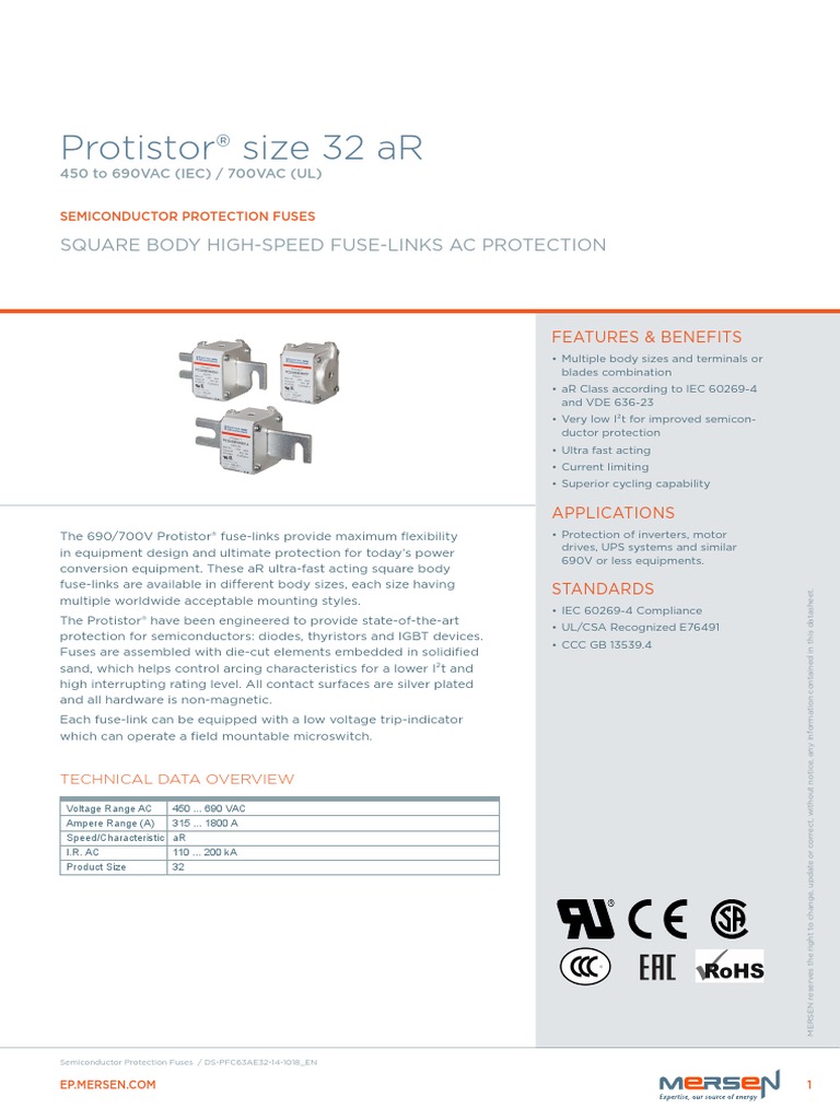 DS Semiconductor Protection Square Body Fuses Protistor Size 32 Ar 450 ...