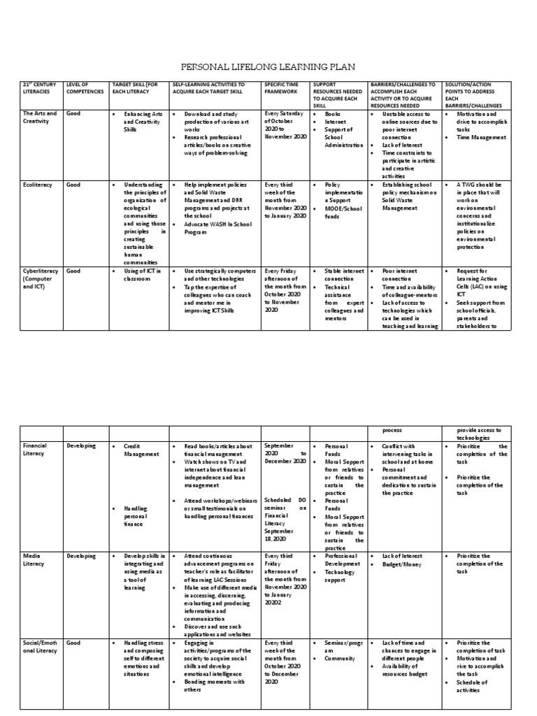 Personal Lifelong Learning Plan-Gangan | PDF | Literacy | Information ...