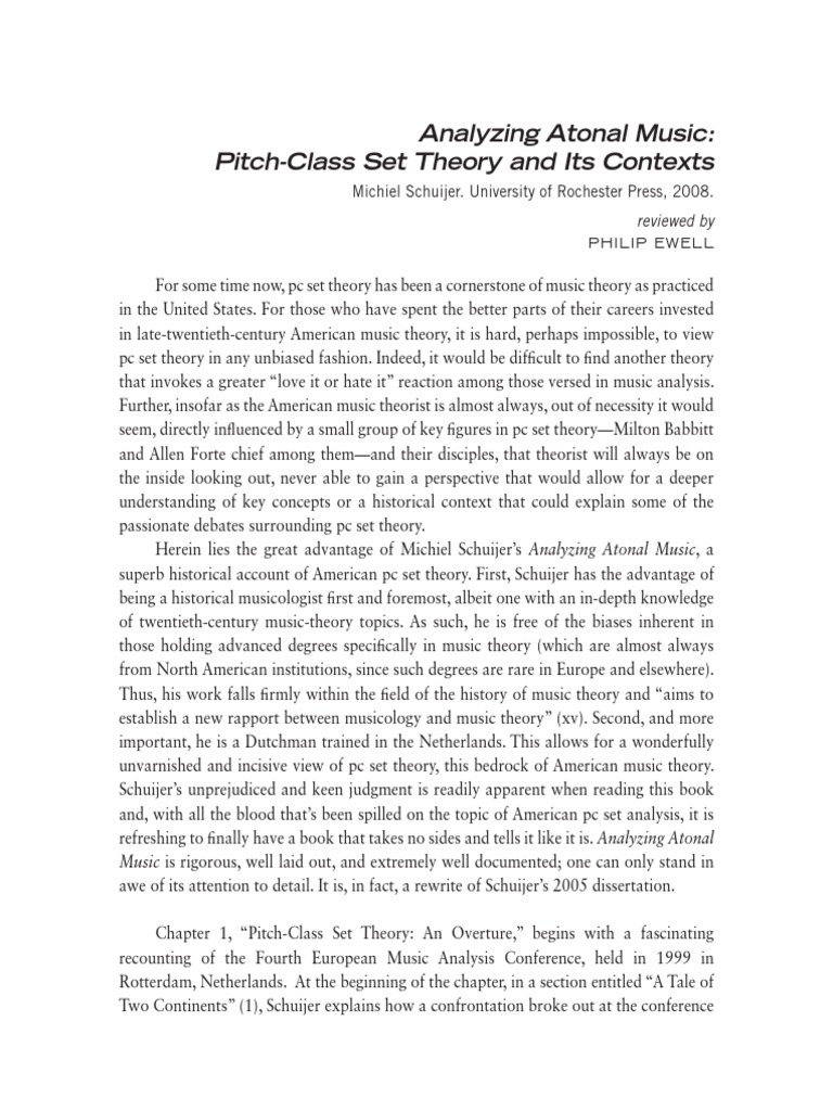Analyzing Atonal Music: Pitch-Class Set Theory and Its Contexts | PDF ...