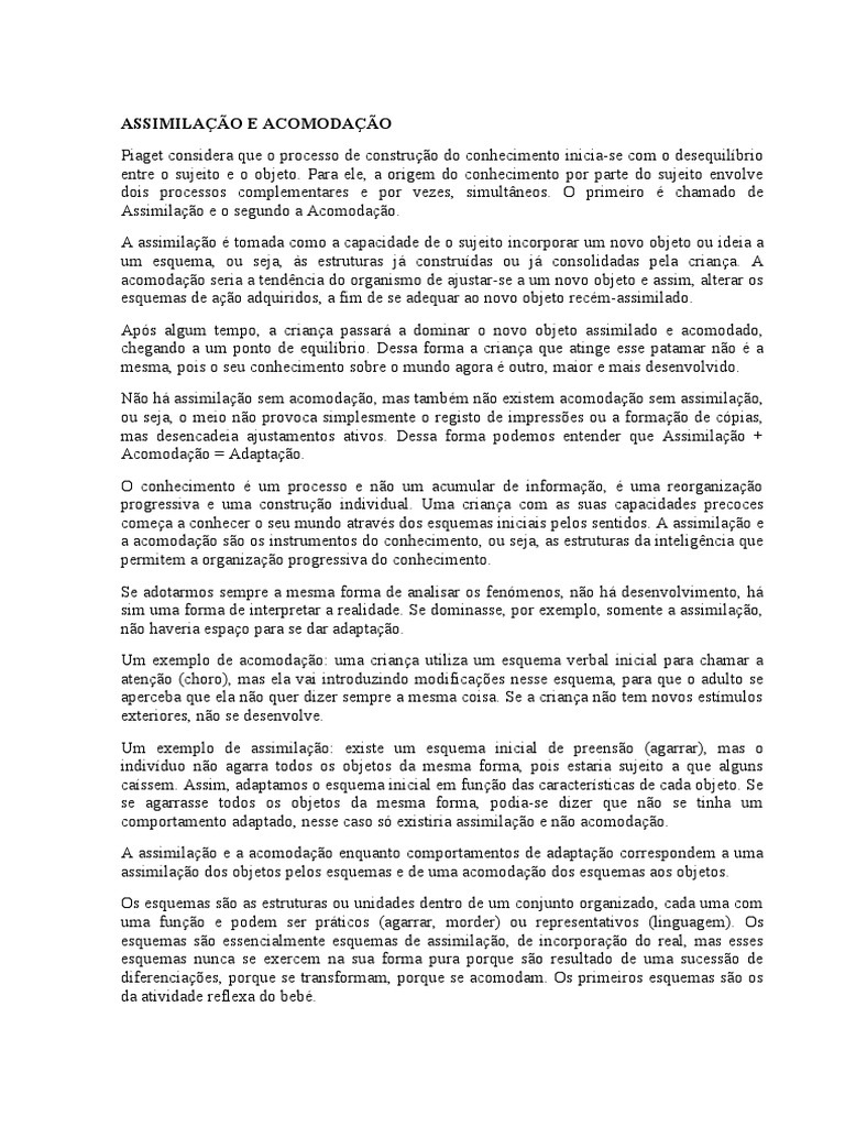 Assimilação e Acomodação | PDF | Conceitos psicológicos | Ciência cognitiva
