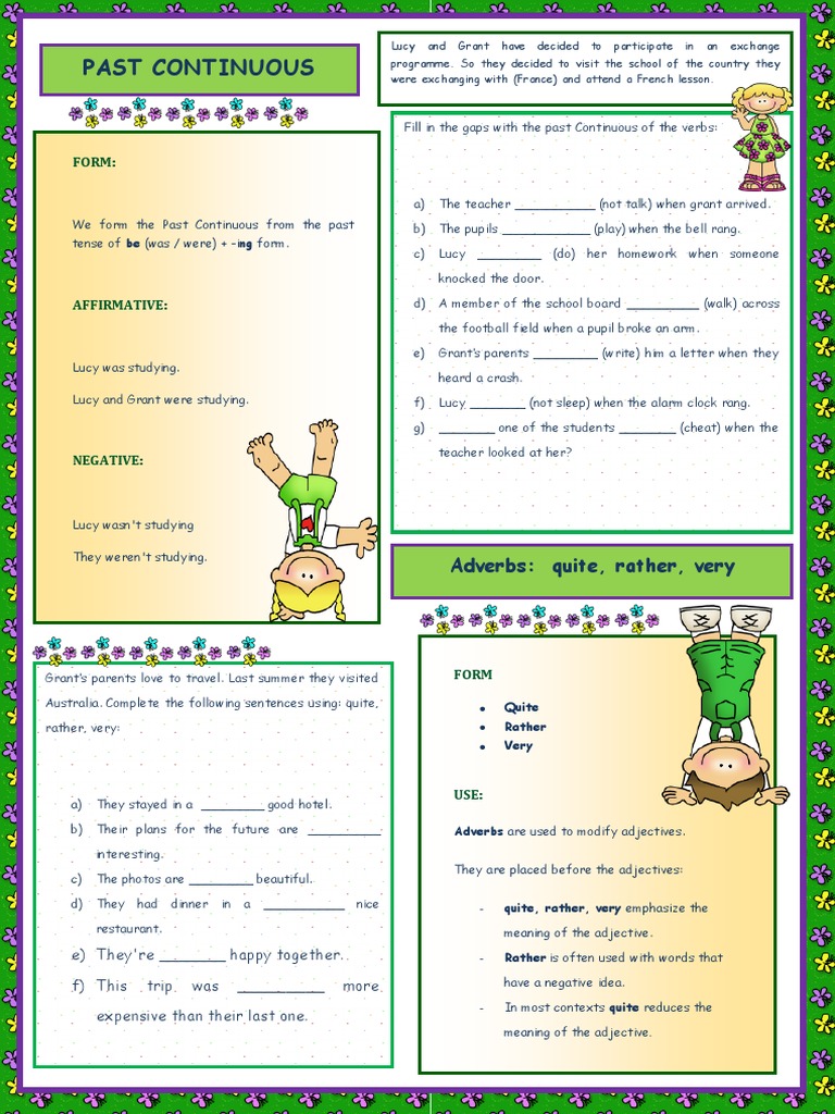 Past Continuous: Form | PDF | Adverb | Adjective
