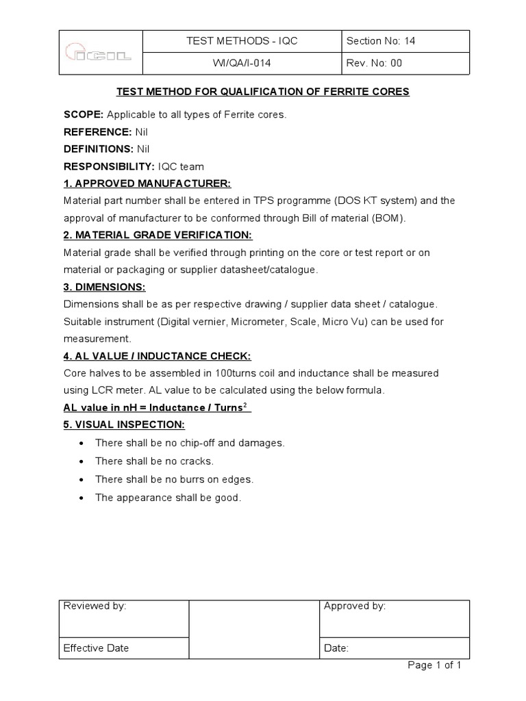 Test Method For Ferrite Cores | PDF