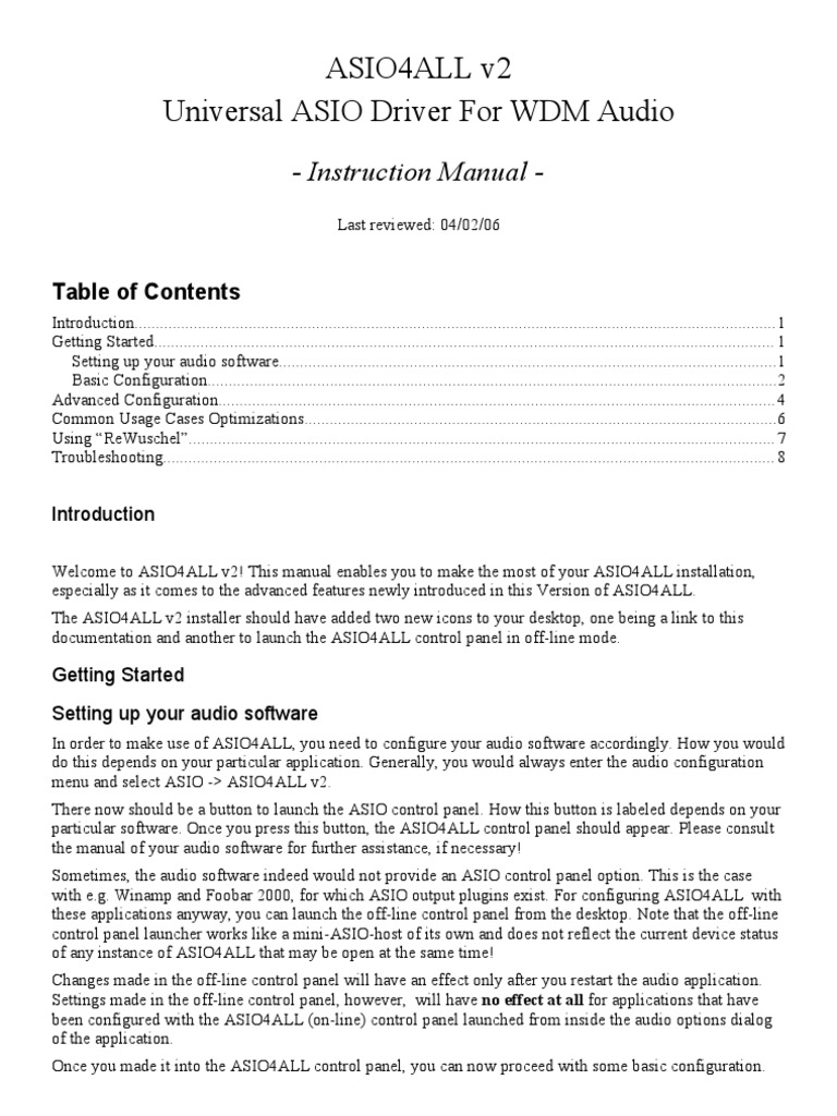ASIO4ALL v2 Instruction Manual | PDF | Device Driver | Input/Output