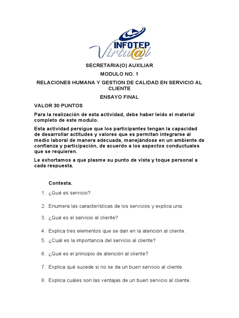 Tarea Infotep | PDF | Servicio al Cliente | Cliente
