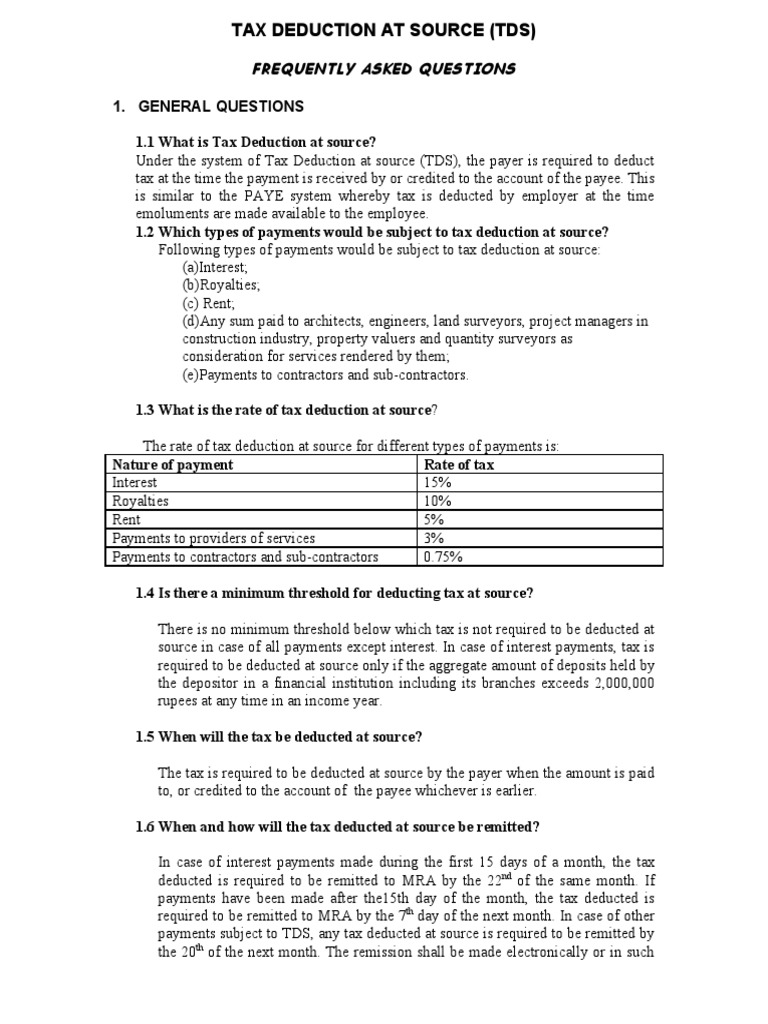 Faq - Mra TDS | PDF | Payments | Government Finances