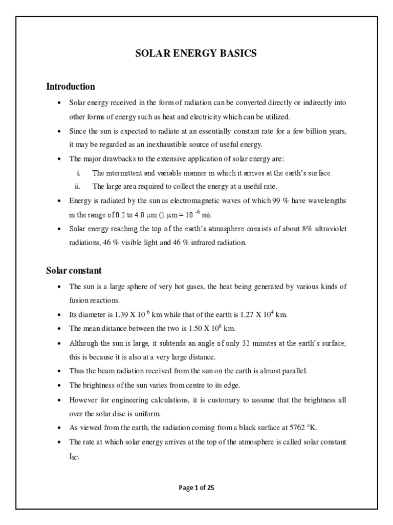 Solar Energy Basics | PDF | Atmosphere Of Earth | Equator