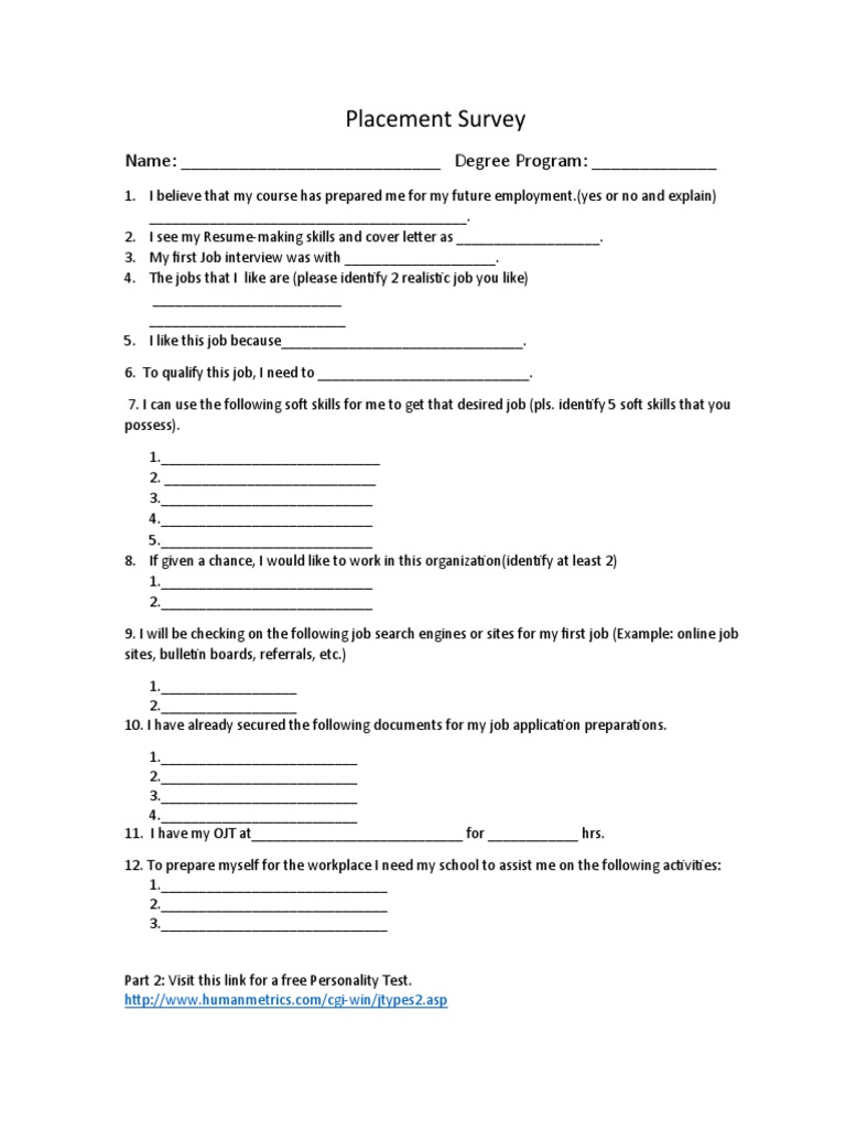 Placement Survey | PDF