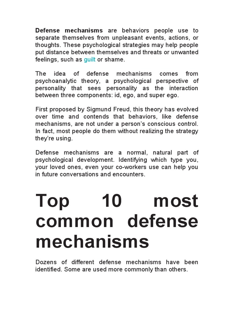Top 10 Most Common Psychological Defense Mechanisms | PDF | Id | Cognition