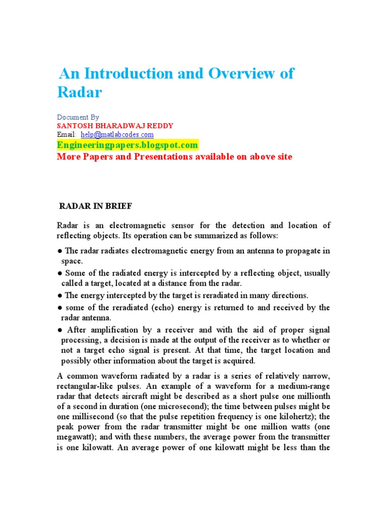 An Introduction and Overview of Radar | PDF | Radar | Doppler Effect