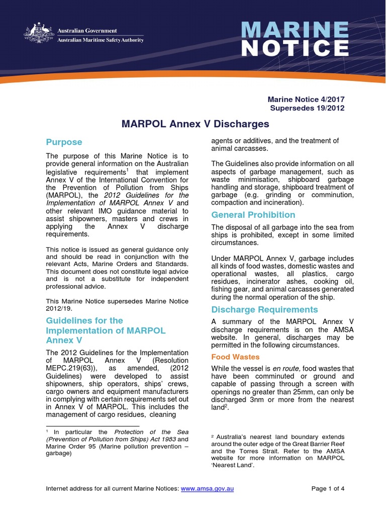 MARPOL Annex V Discharges: Purpose | PDF | Ships | Waste