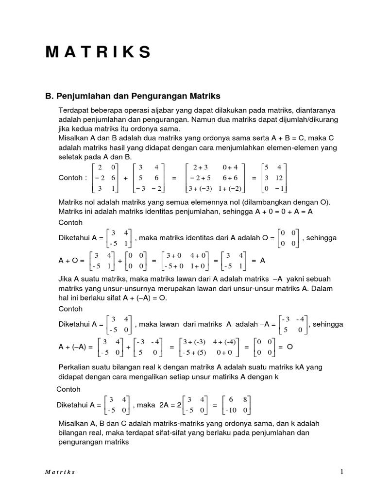 Penjumlahan dan Pengurangan Matriks | PDF