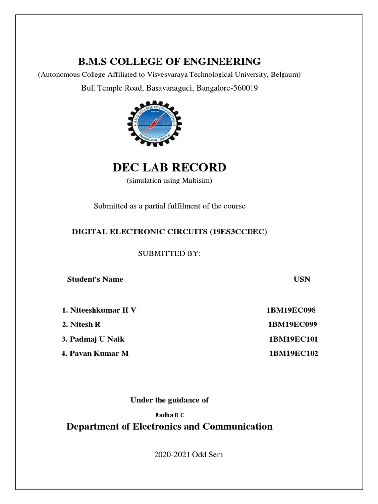 Dec Lab Record: B.M.S College of Engineering | PDF