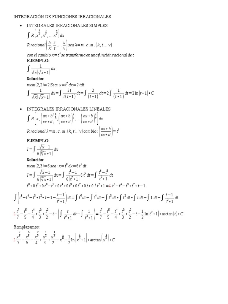 Integración de Funciones Irracionales | PDF | Análisis matemático ...