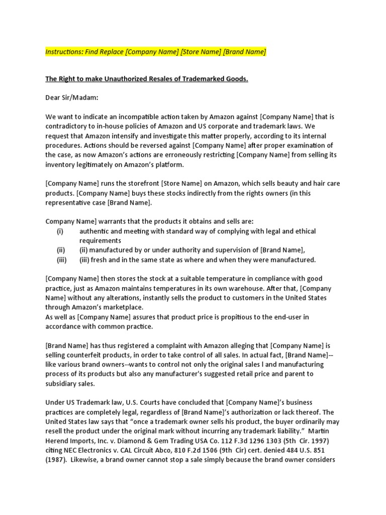 The Right To Make Unauthorized Resales of Trademarked Goods | PDF ...