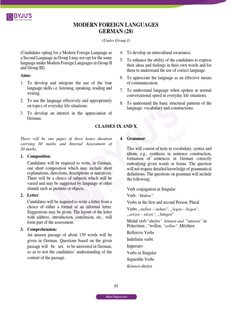 ICSE Board Class 9 German Syllabus PDF | PDF | Vocabulary | Language ...