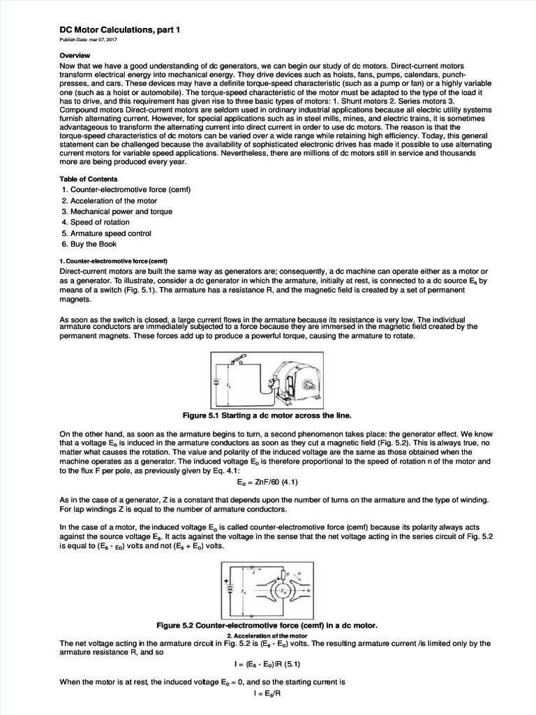 DC Motor Calculations, Part 1 DC Motor Calculations, Part 1 | PDF ...