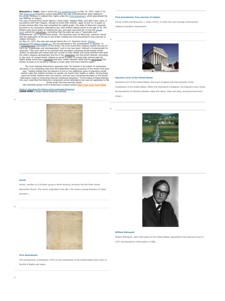 Wisconsin v. Yoder: Amish Education Rights | PDF | Free Exercise Clause ...