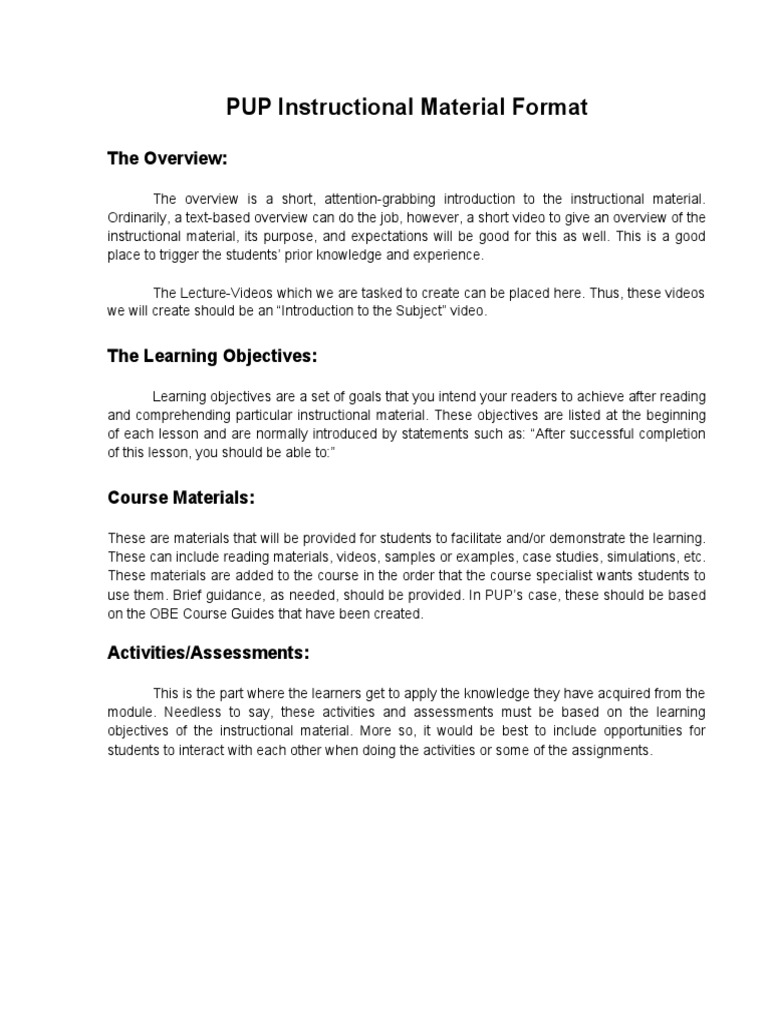 PUP Instructional Material Format: The Overview | PDF ...