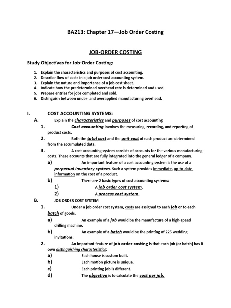 BA213: Chapter 17-Job Order Costing | PDF | Cost Accounting | Accounting