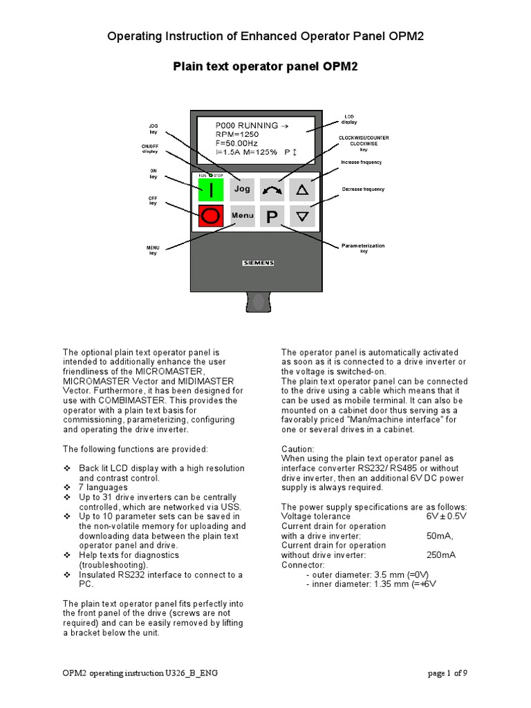 Operating Instruction of Enhanced Operator Panel OPM2 | PDF | Power ...
