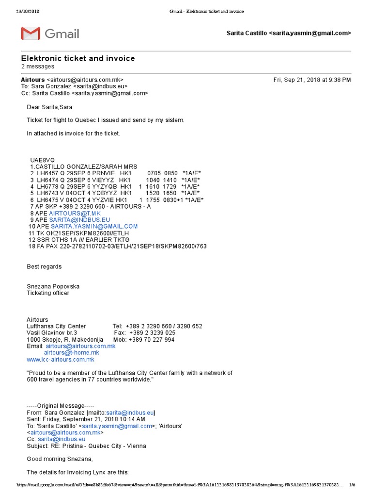 Gmail - Elektronic Ticket and Invoice | PDF | Cyberspace | Computer ...
