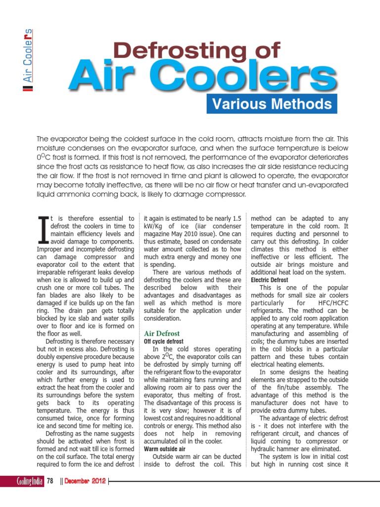 Defrosting of Air Coolers - Dec 2012 | PDF | Refrigerator | Refrigeration